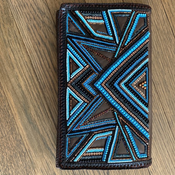 Bags | Buba London Brown Leather Beaded Clutch With Chain Shoulder ...